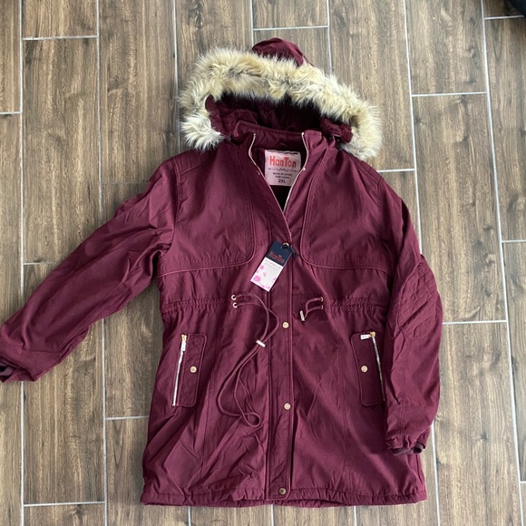 Hanton | Jackets & Coats | Nwt Hanton Dark Maroon Long Fleece Lined ...